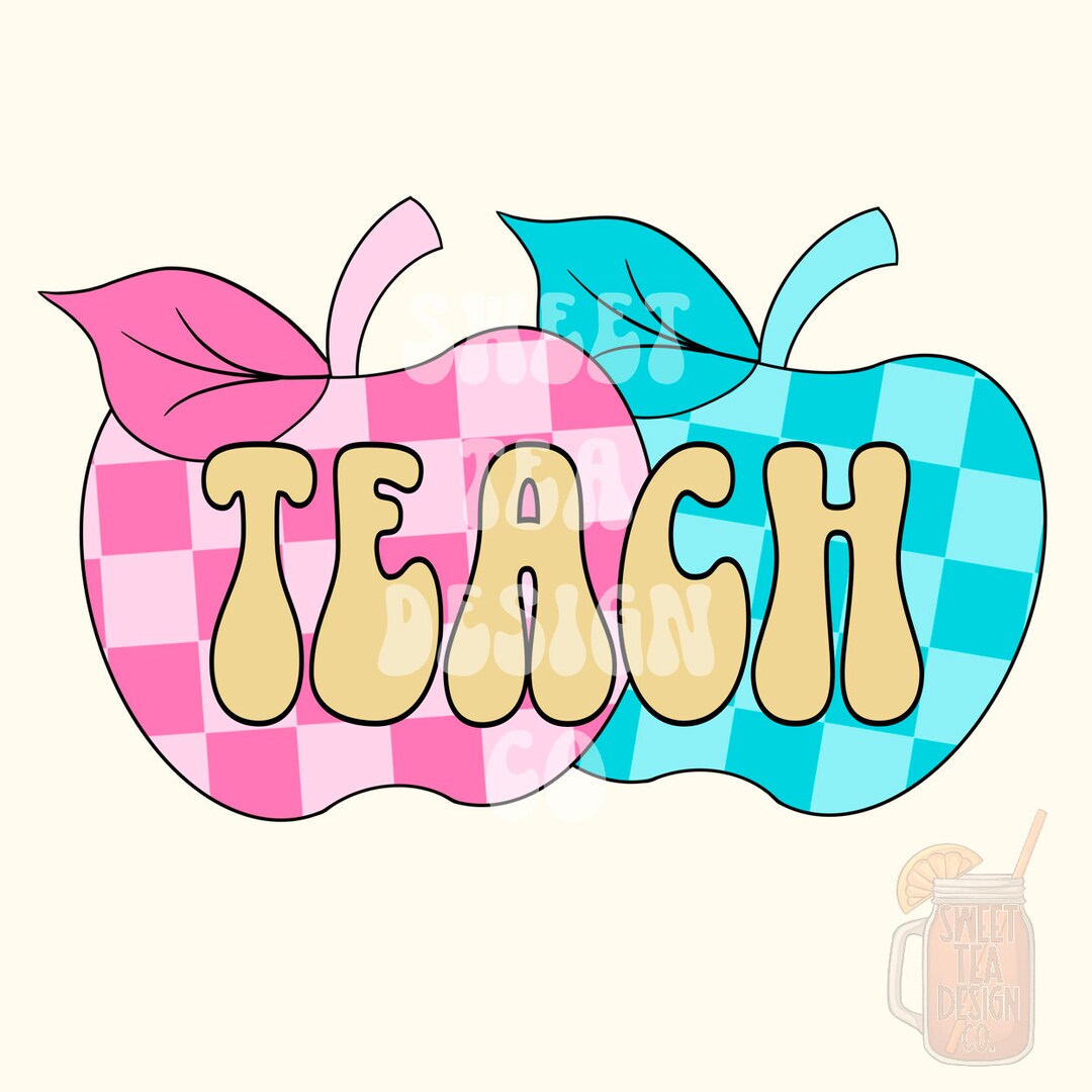 TEACH Checkered Apples - PNG - Back to School, Teacher, Teaching Life ...