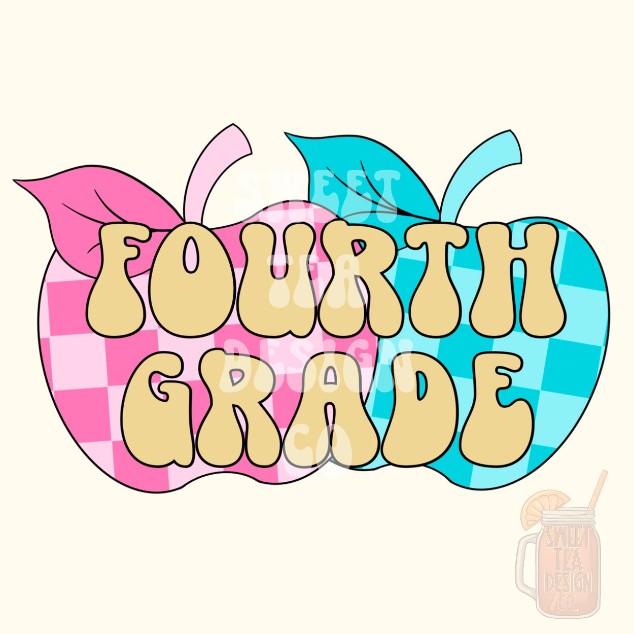 FOURTH GRADE Checkered Apples PNG Back to School, Retro Checkered ...