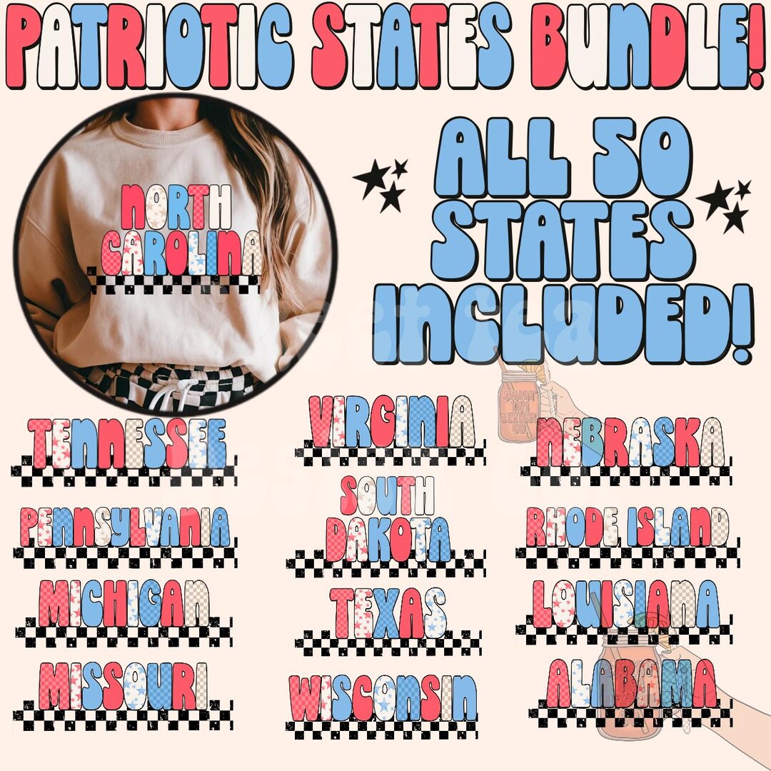 Patriotic 50 States BUNDLE Png Digital Download, Fourth of July, Custom ...