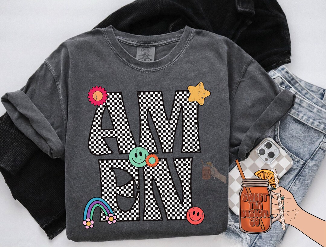 Checkered Retro AMEN PNG Digital Download Retro Png, Retro Vibes Design ...