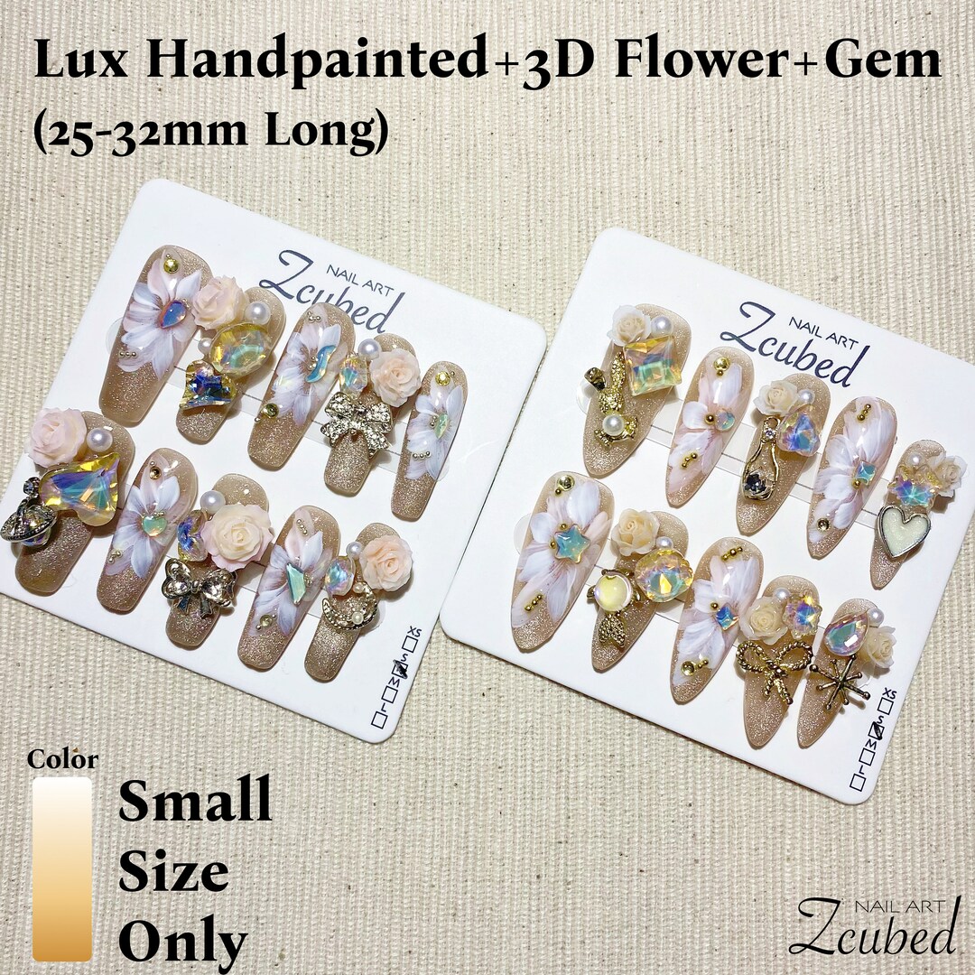 25-32mm Handpainted 3D Flower Gem Presson Nail|100% Handmade Premium ...