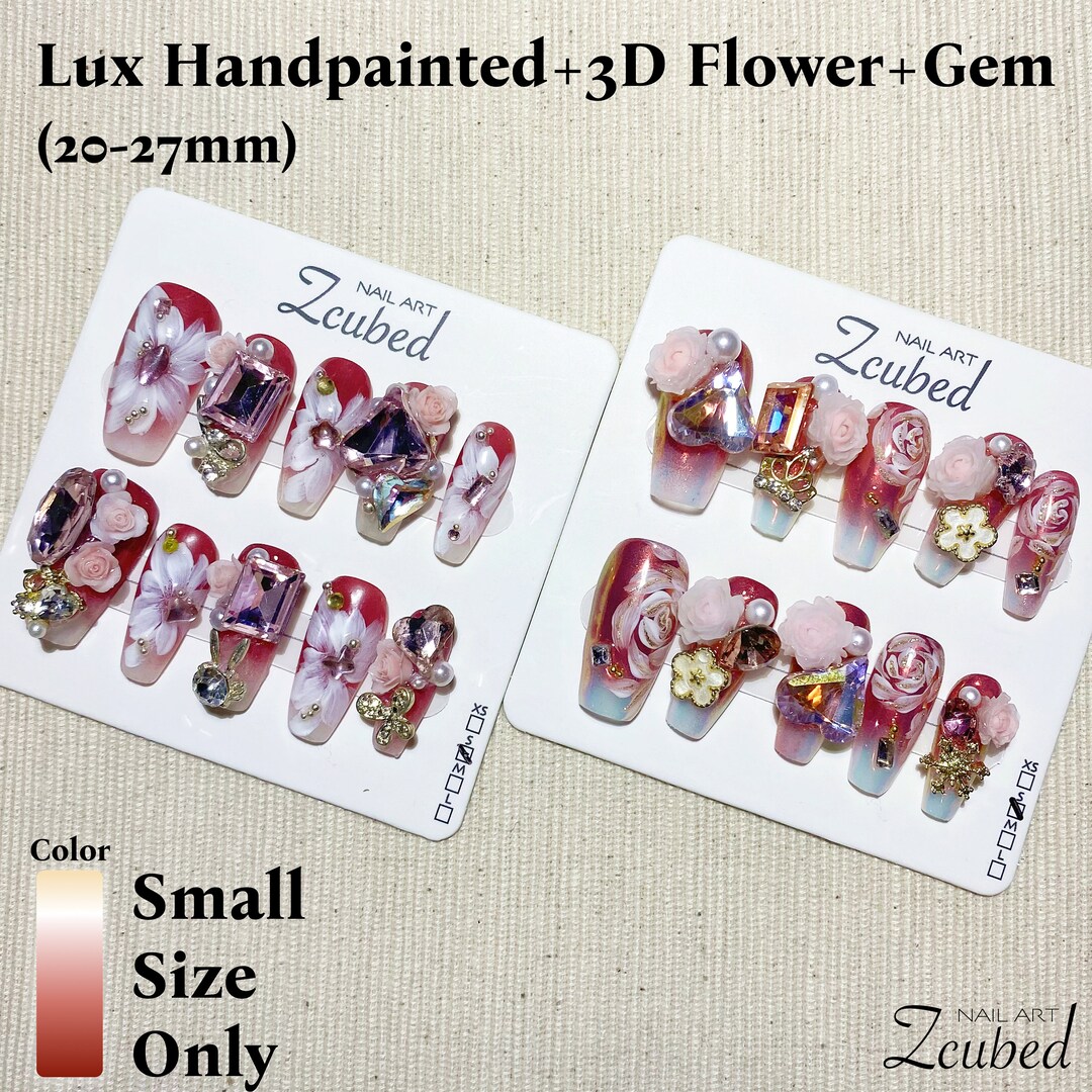 20-27mm Handpainted 3D Flower Gem Presson Nail|100% Handmade Premium ...