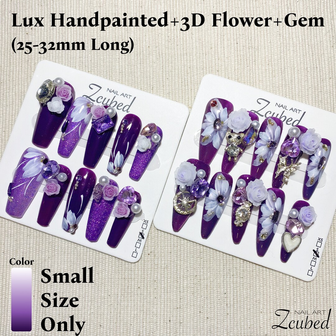 25-32mm Handpainted 3D Flower Gem Presson Nail|100% Handmade Premium ...