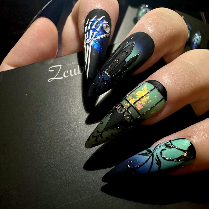 Lux Handpainted 3D Relievo Castle in the Dark Night/skeleton/opal Ombre ...