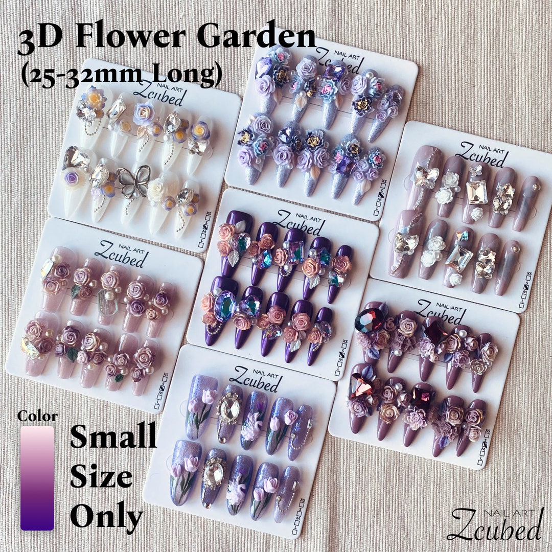25-32mm 3D Flower Garden Gem Press-on Nail 100% Handmade Premium Nail ...