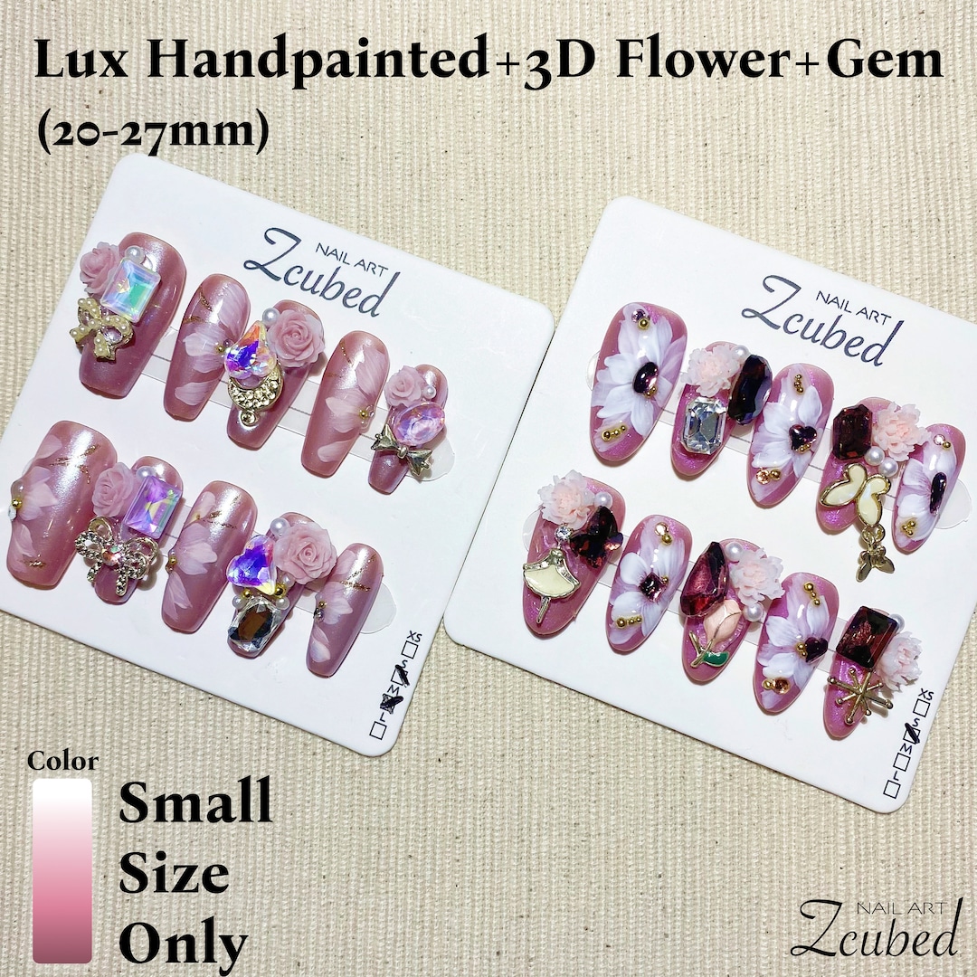 20-27mm Handpainted 3D Flower Gem Press-on Nail100% Handmade Premium ...