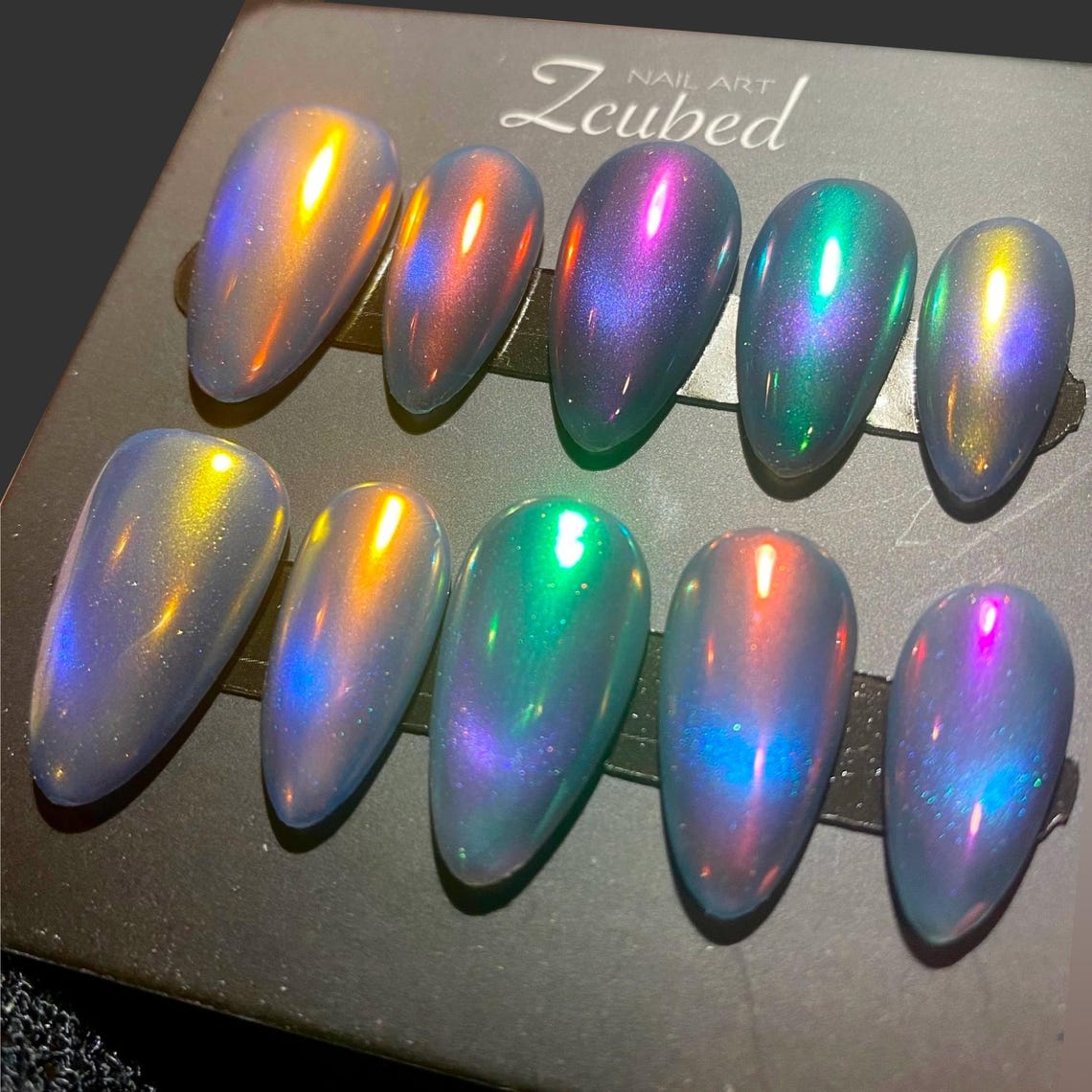 Holographic Chasing Light Cat Eye/metallic Mirror Glossy Presson Nail ...