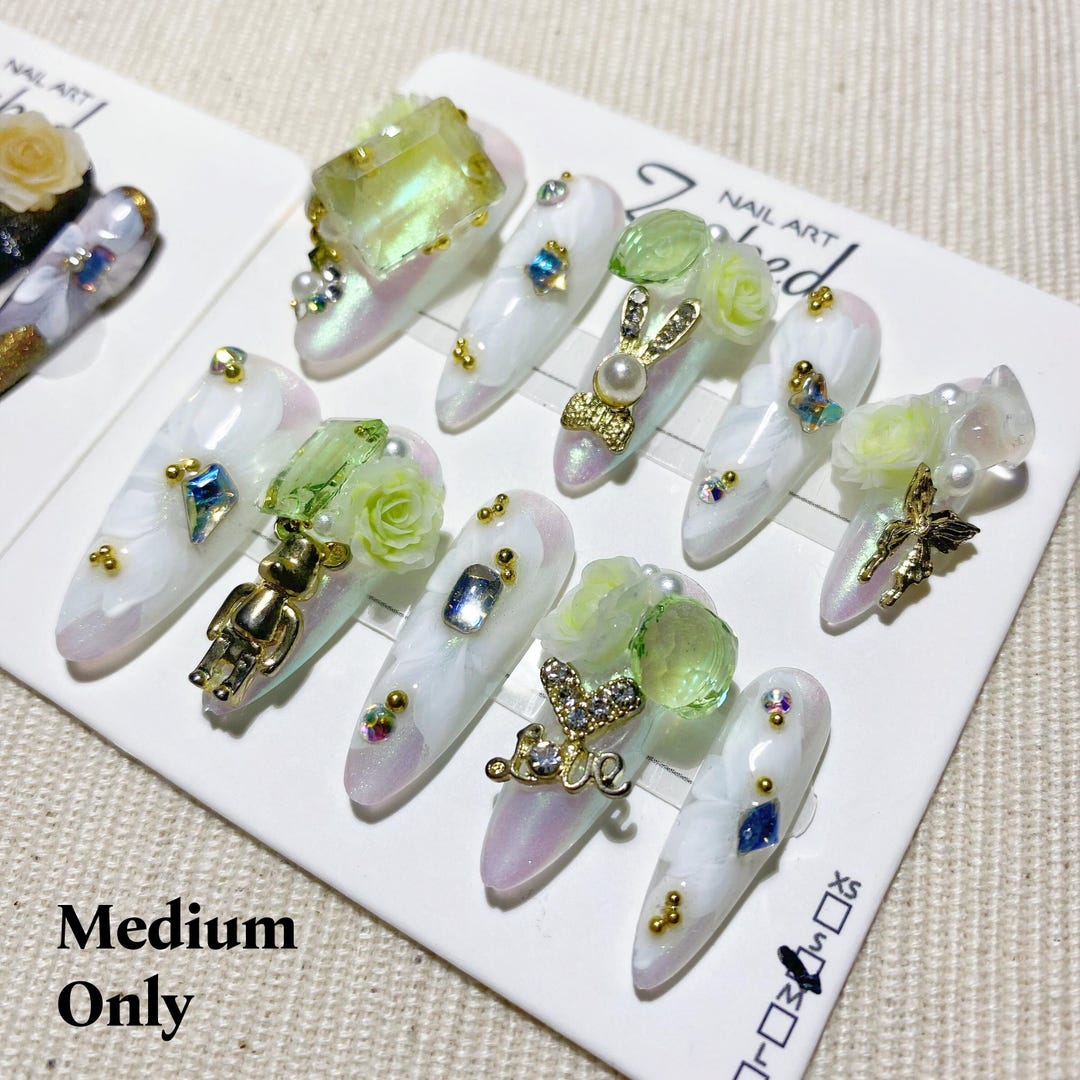 25-32mm Handpainted 3D Flower Gem Presson Nail|100% Handmade Premium ...
