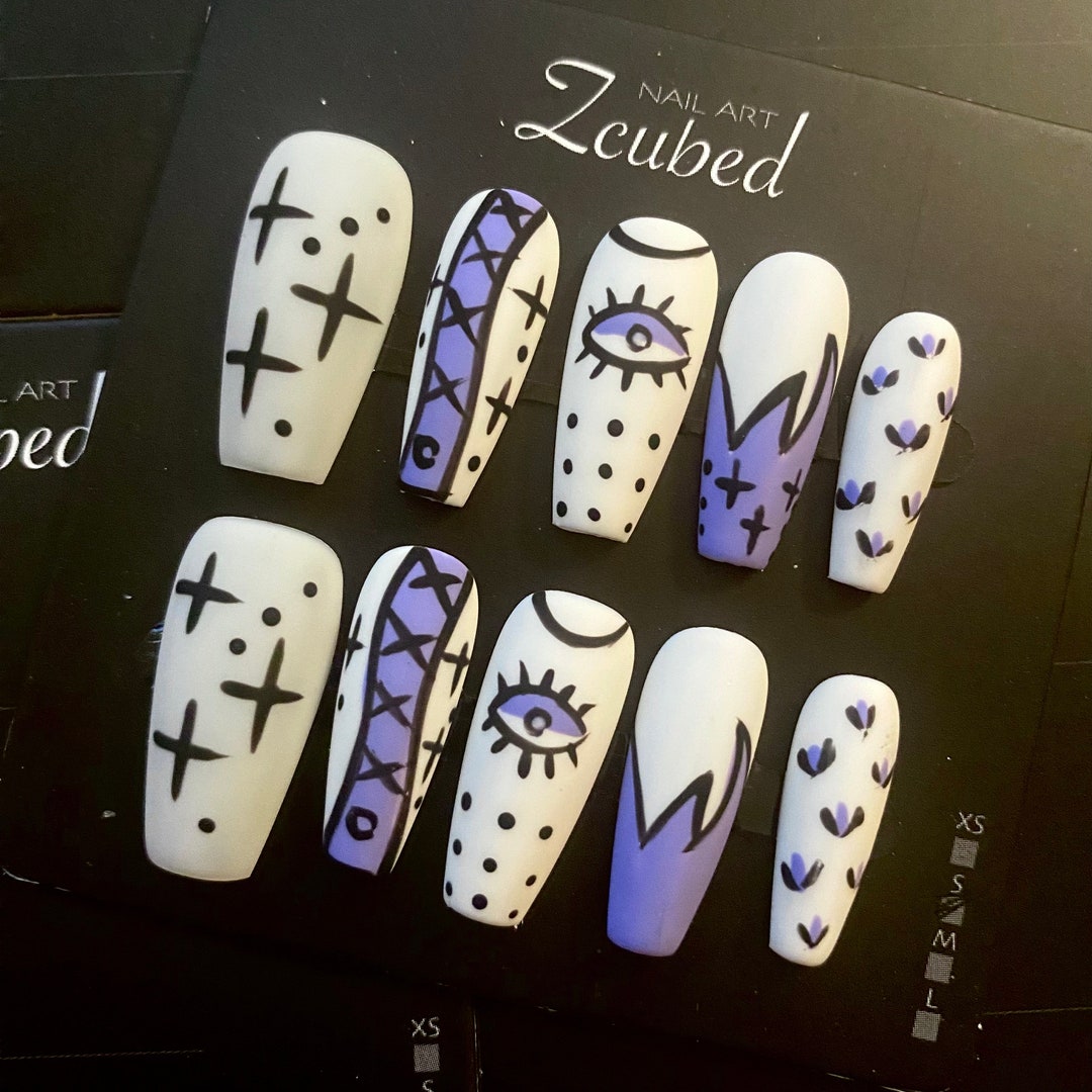 20-27mm T-shaped Freehand Comic Press-on Nail 100% Handmade Premium ...