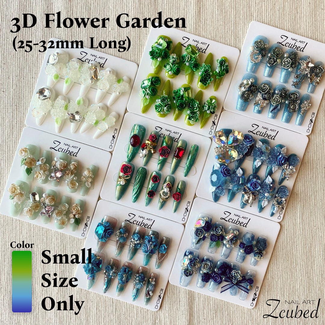 25-32mm 3D Flower Garden Gem Press-on Nail 100% Handmade Premium Nail ...