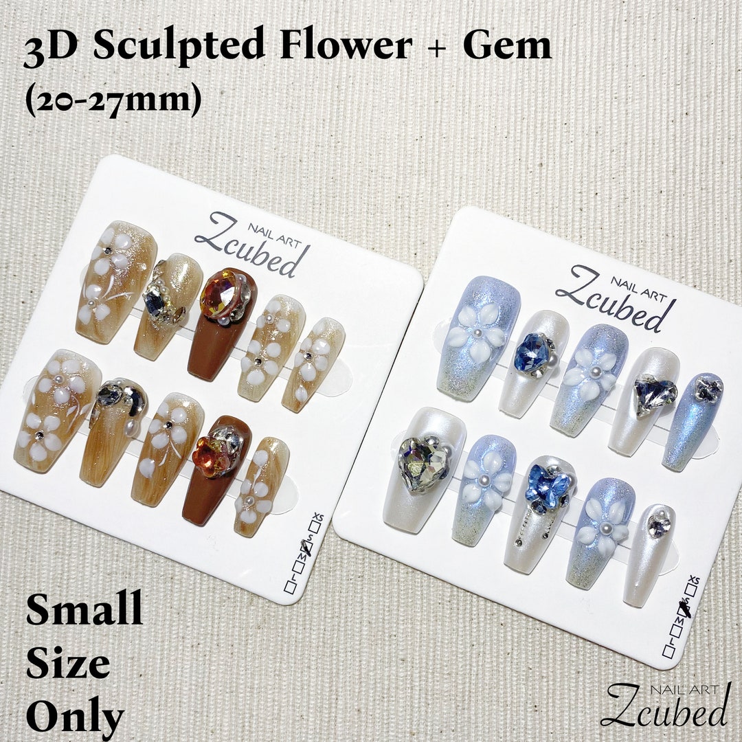20-27mm Luxurious 3D Sculpted Flower Gem Presson Nail|100%handmade ...