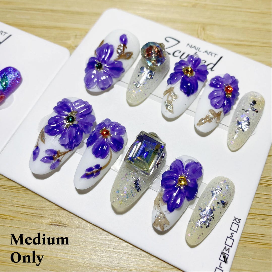 20-27mm Luxurious 3D Sculpted Flower Gem Presson Nail100%handmade ...