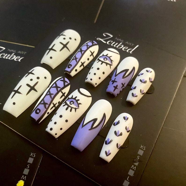 20-27mm T-shaped Freehand Comic Press-on Nail 100% Handmade Premium ...