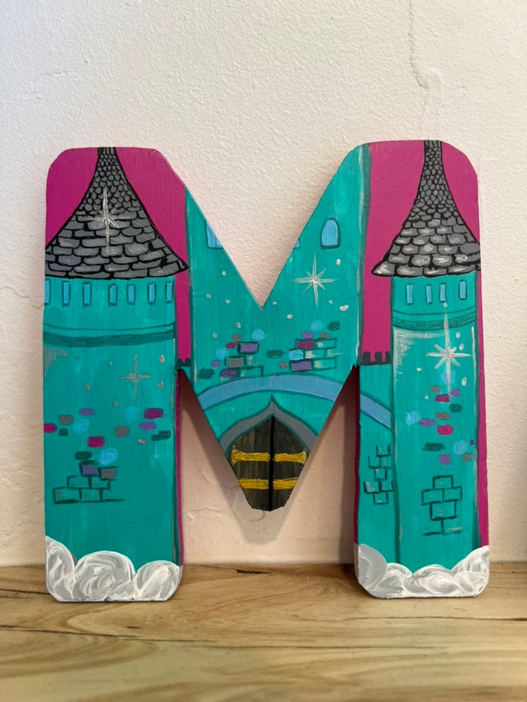 12" Wooden Letter | Princess | Unicorn | Castle | Letters Kids Room ...