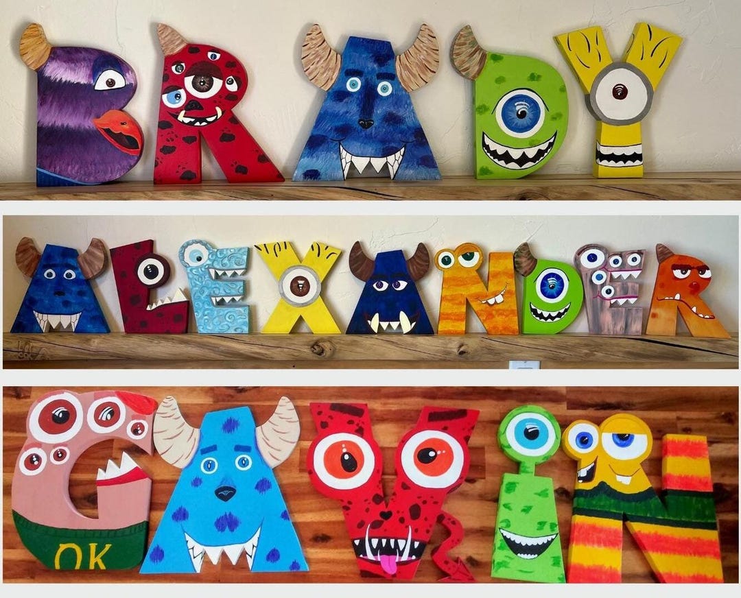 8 Monster Theme, Monster Letters, Custom Name Sign, Monster Room Sign ...