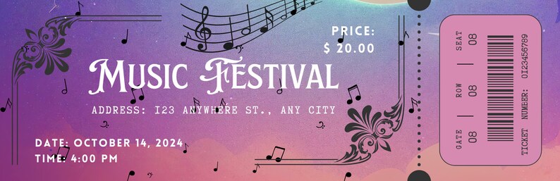 All-access Printable Music Festival Passes, Exclusive Editable Ticket ...