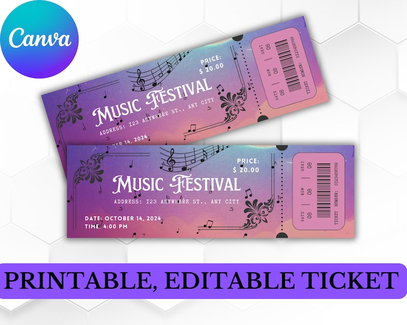 All-access Printable Music Festival Passes, Exclusive Editable Ticket ...