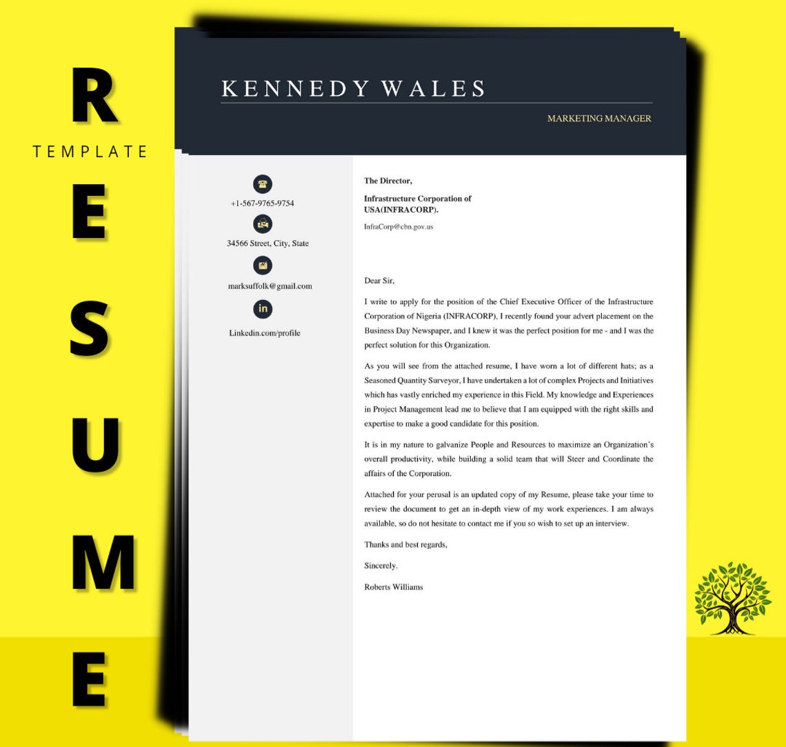 Simple Resume Update Template, Word Editable Resume Template, Matching ...