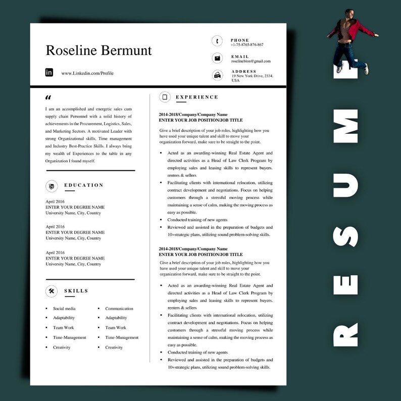 Creative Minimalist Resume Template for Any Job Description, High ...