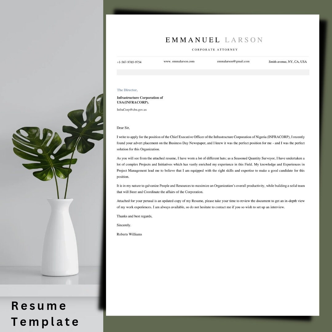Resume Template, Word Resume Template With Matching Cover Letter - Etsy