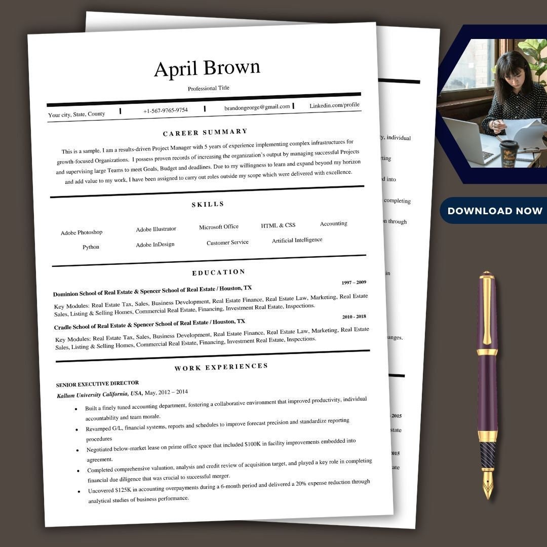 Well-structured Resume Template, Ats-compliant Resume Template, Word ...