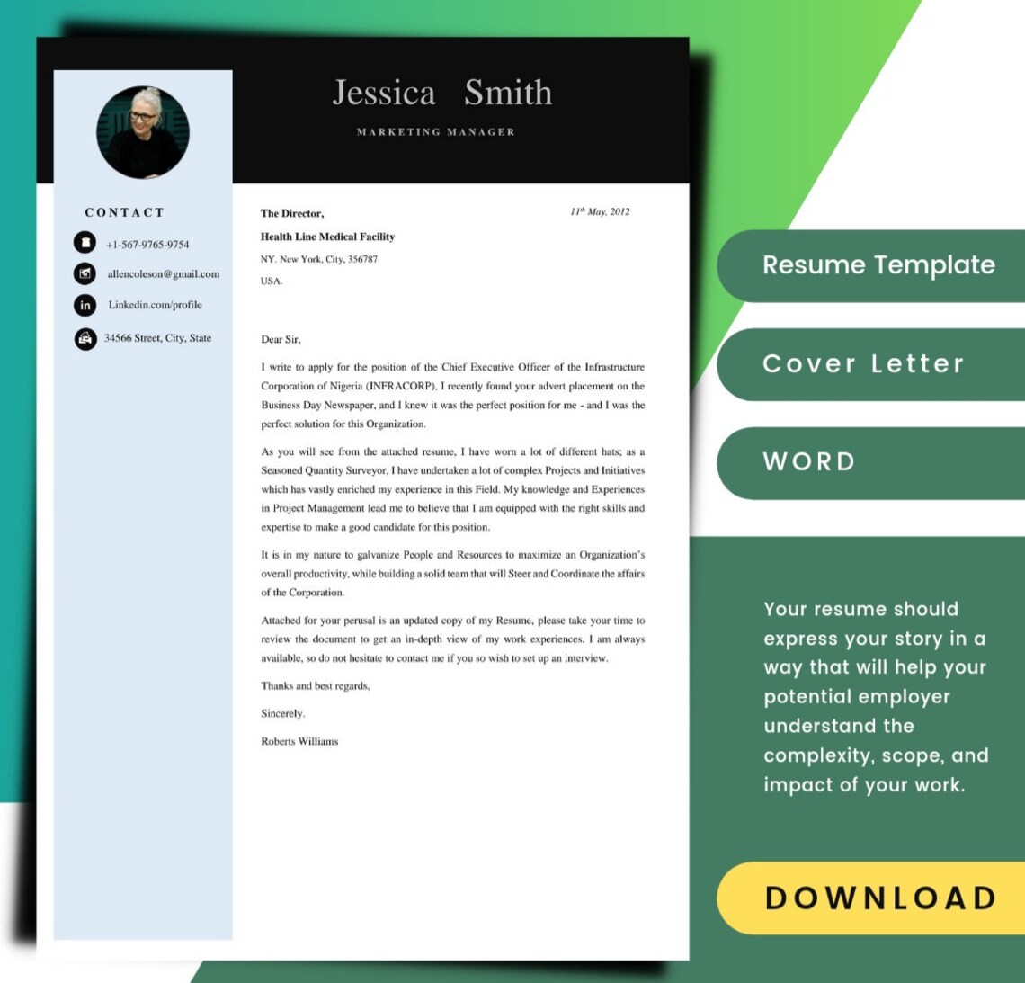 Unique Design Resume Template, Simple Editable Resume, Cover Letter ...