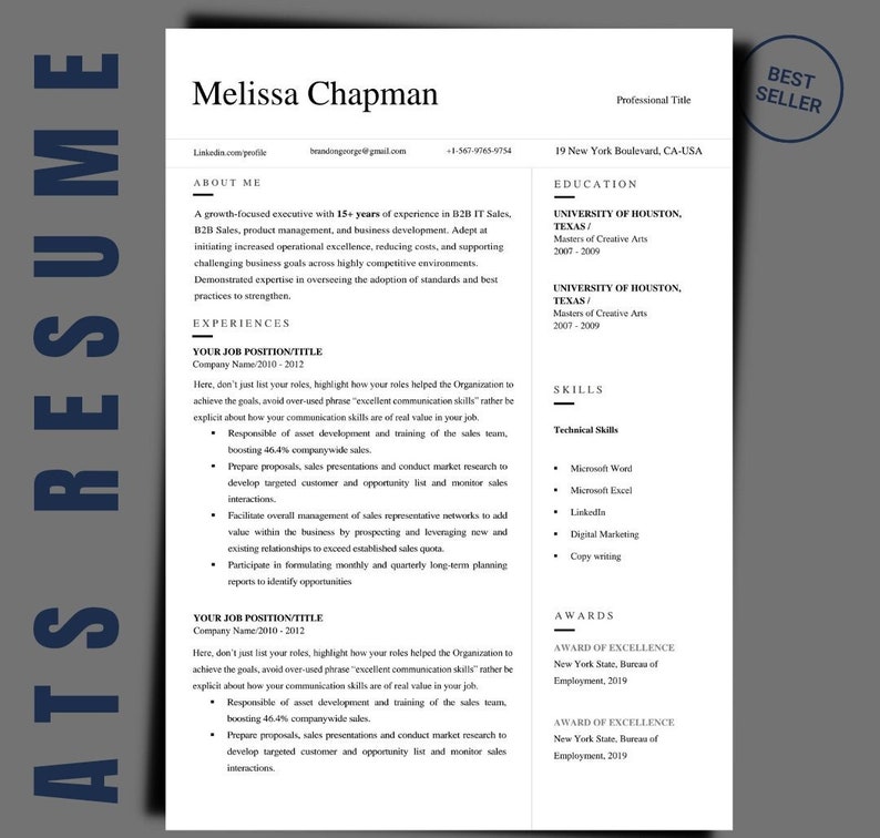 Comprehensive 2page Resume Template, CV Design Template, Full Resume ...