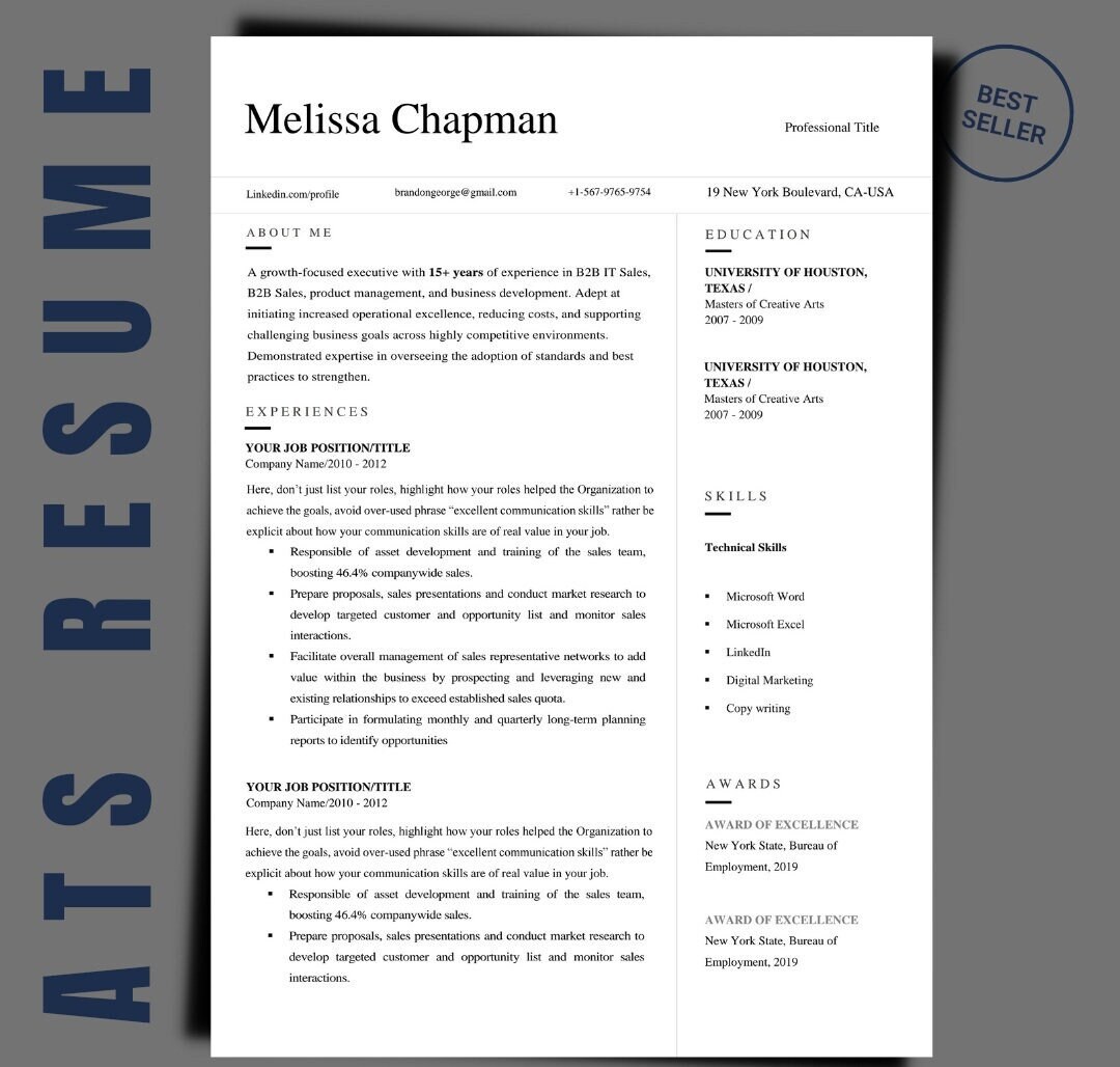 Comprehensive 2page Resume Template, CV Design Template, Full Resume ...