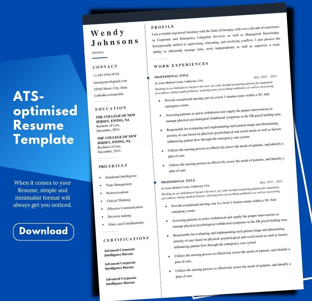 Ats-optimized Resume Template, Well-structured Resume Template ...