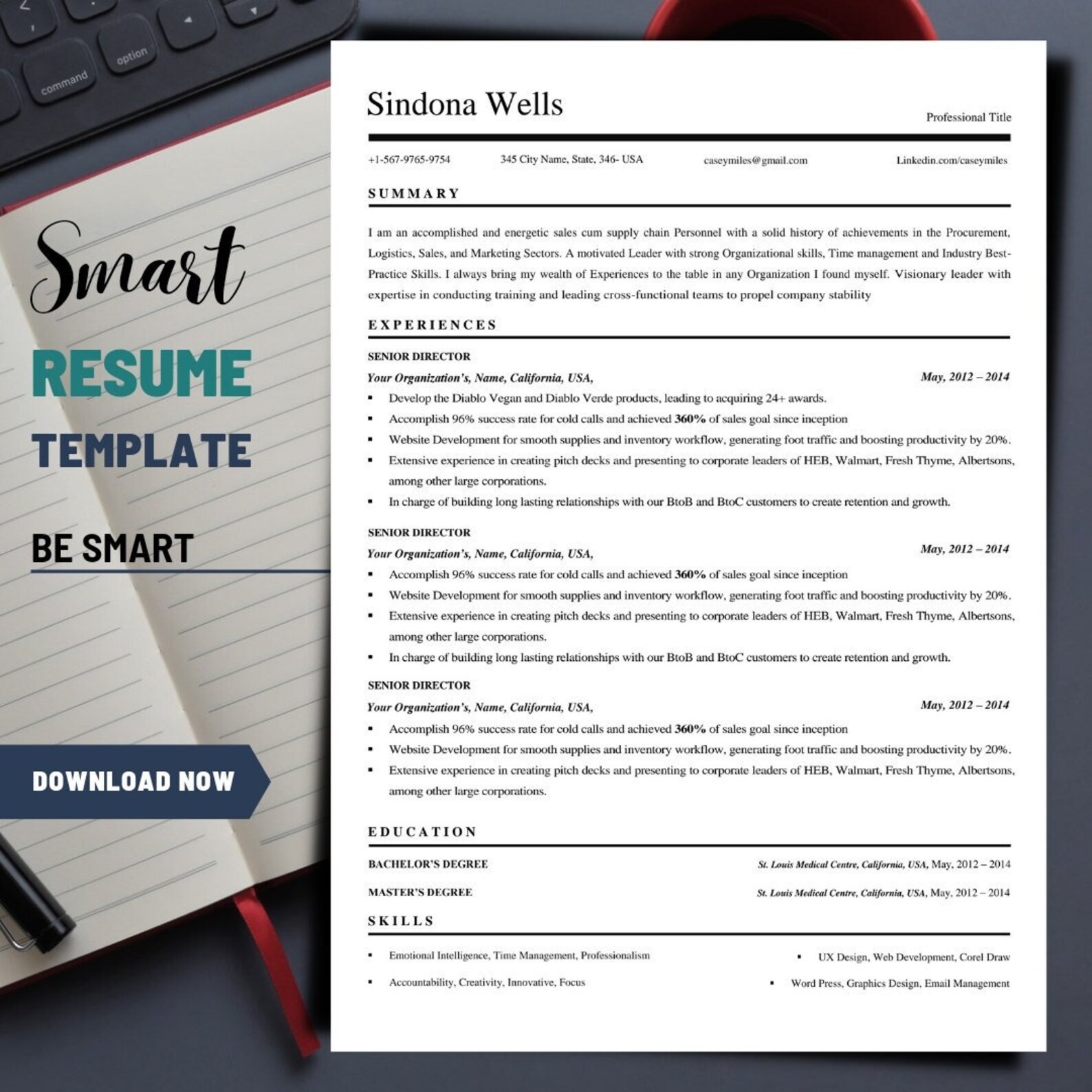 ATS Friendly Resume Template, Resume Template With Resume Writing Guide ...