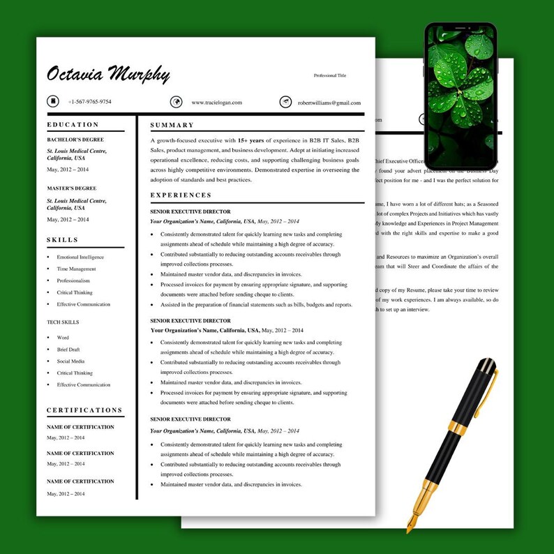 Simple Resume Template, Smart Resume Template, Professional Word Resume ...