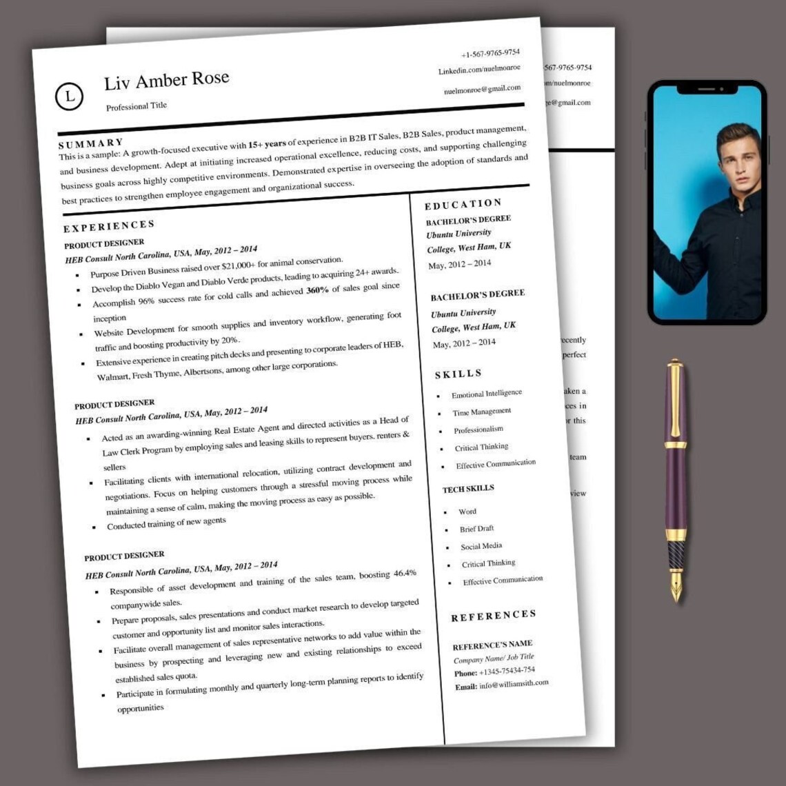 Minimalist Single Page Resume Template, Modern Simple Resume Format ...