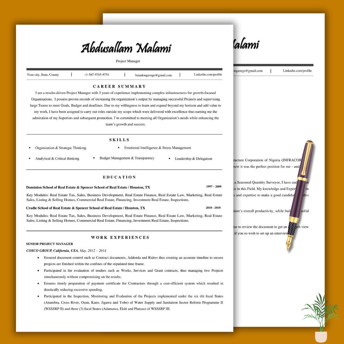 Project Manager Resume Template, Minimalist Project Manager Resume Template, Simple Project ...
