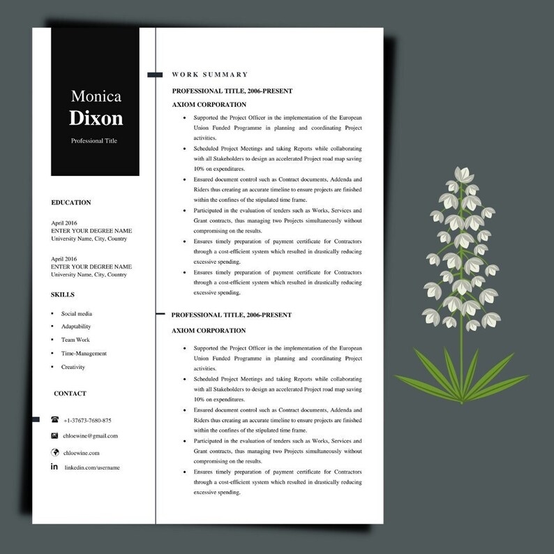 Simple Word Resume Template, Basic Resume Template Plus Matching Cover ...