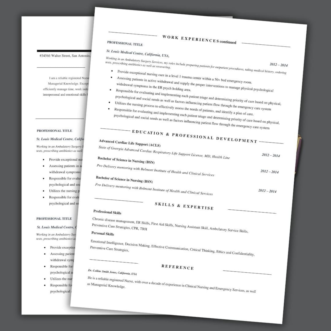 ATS Compliant Nurse Resume Template, Word Nurse Resume Template, Simple ...