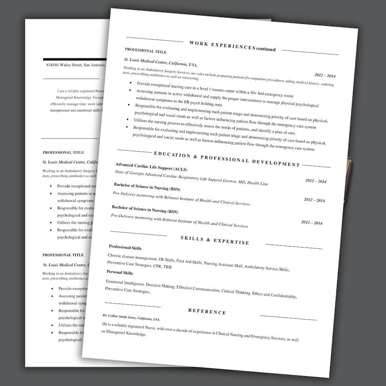 ATS Compliant Nurse Resume Template, Word Nurse Resume Template, Simple ...