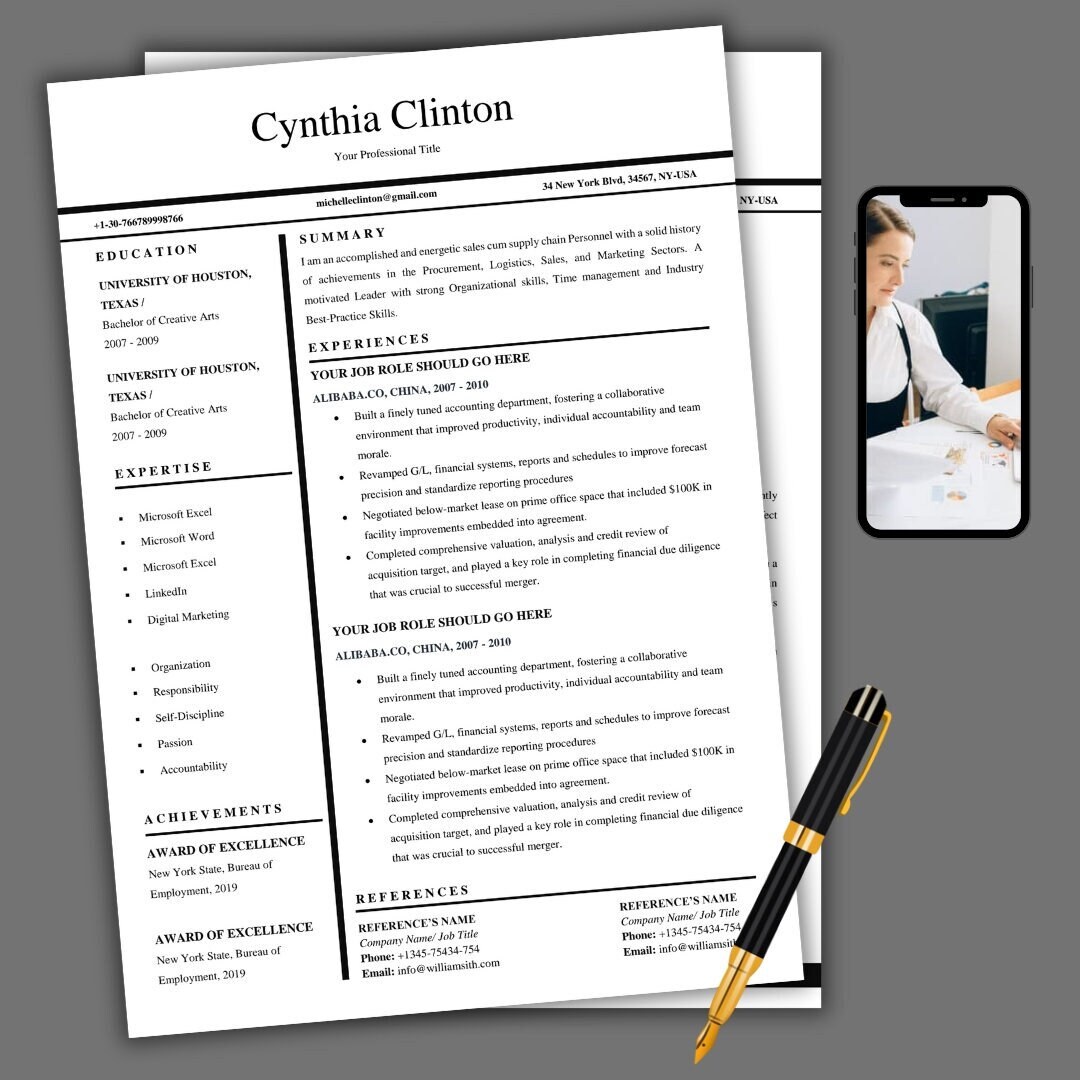 Minimalist Smart Resume Template in Word Format, Quick Edit Resume ...