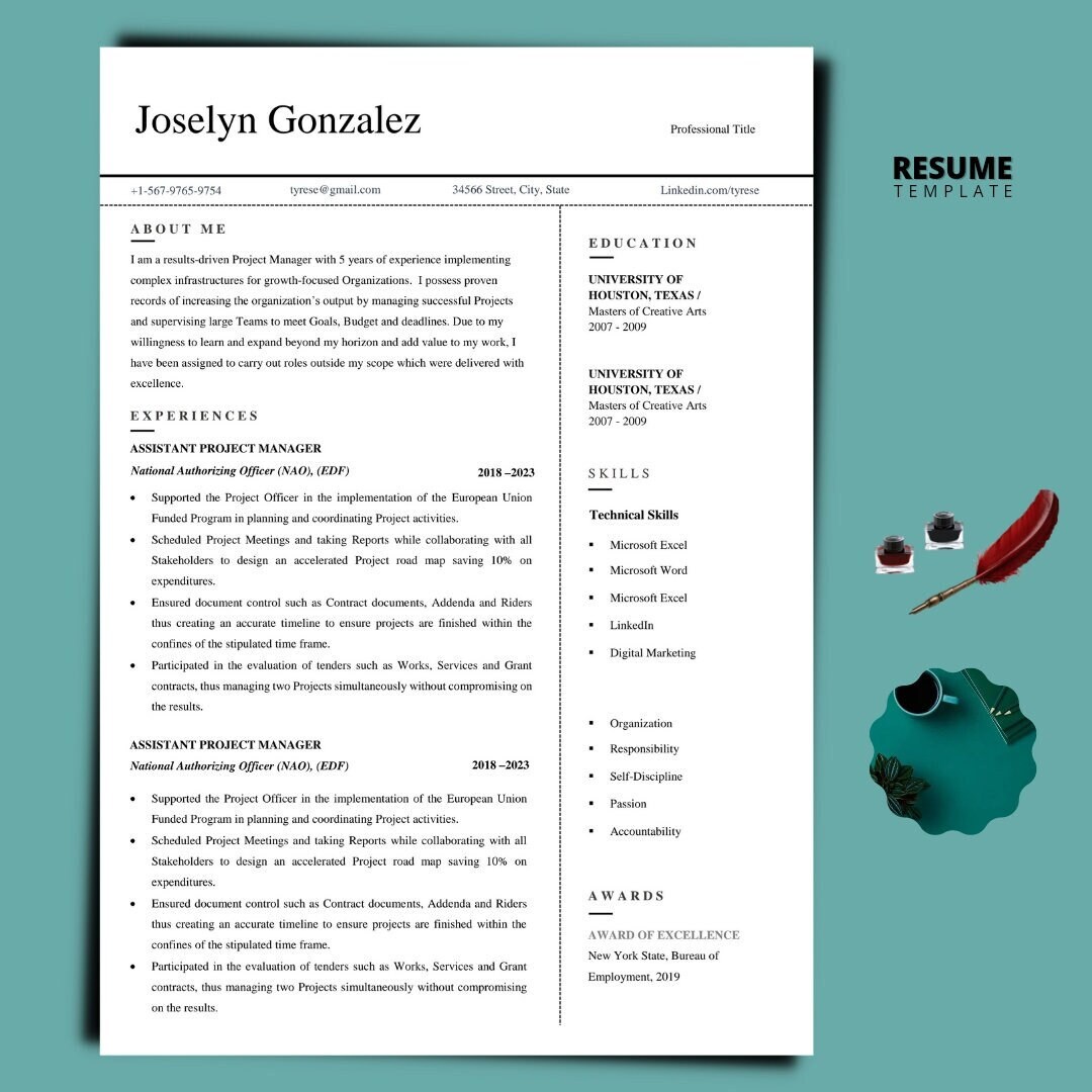 Unique Resume Template, Resume Update Template, Quick-edit Resume ...