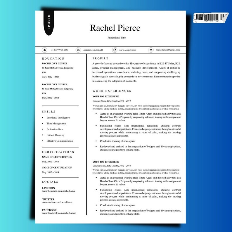 Unique Single Page Resume Template in Word Template, Cover Letter ...