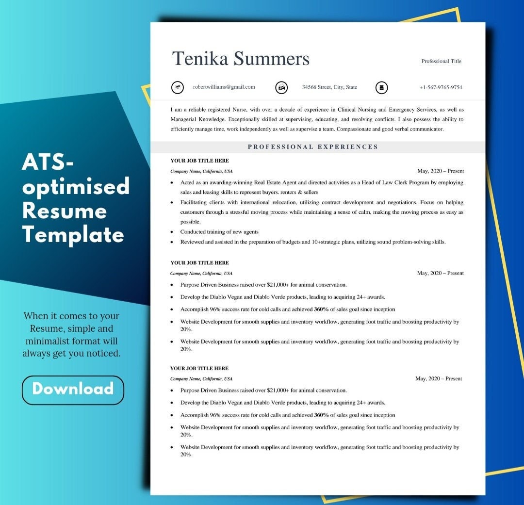 Minimalist Ats-optimized Resume Template, Well-structured Resume ...