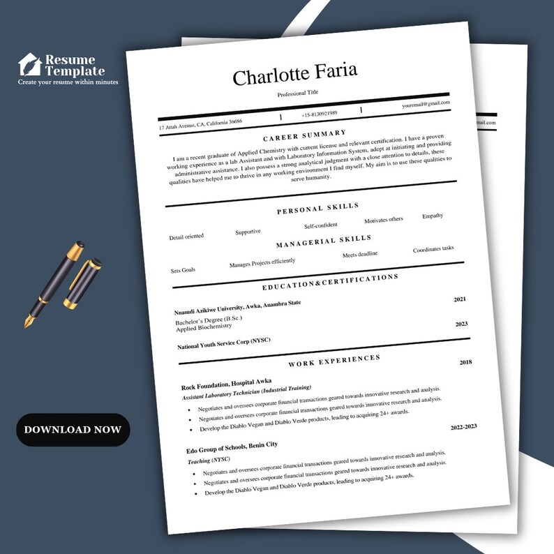 Sleek Resume Template With Matching Cover Letter Template, ATS Resume ...