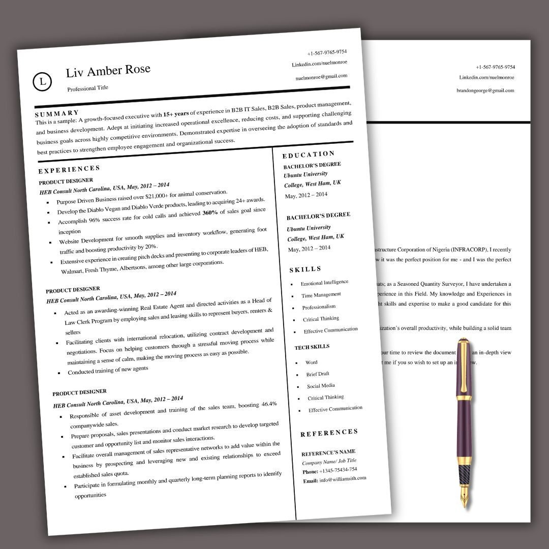 Minimalist Single Page Resume Template, Modern Simple Resume Format ...