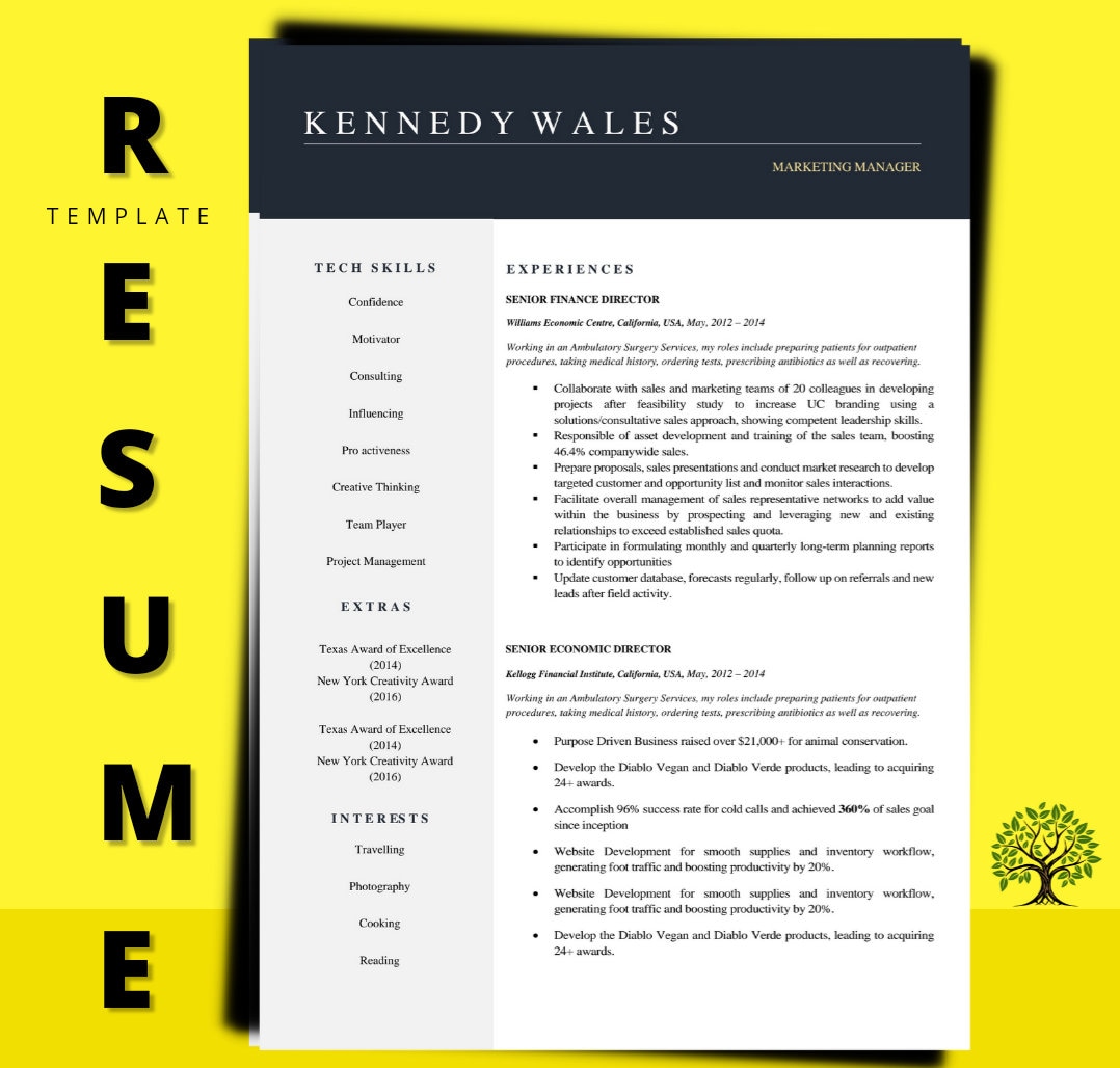 Simple Resume Update Template, Word Editable Resume Template, Matching ...