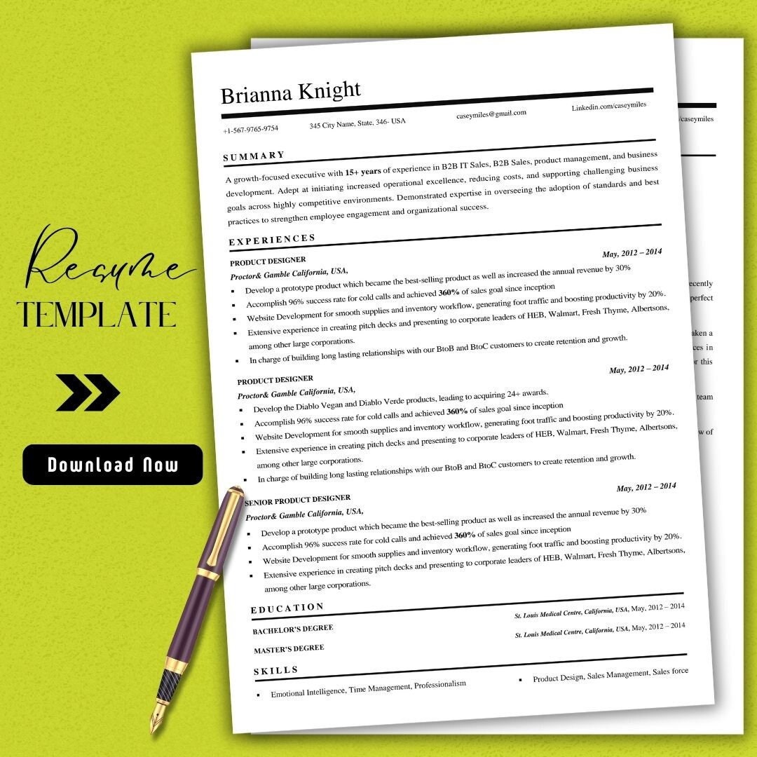 ATS Friendly Resume Template for Microsoft Word and MAC Pages, Cover ...