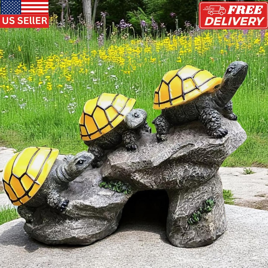 Solar Turtle Garden Light: LED Turtles on Log Outdoor Decor - Etsy