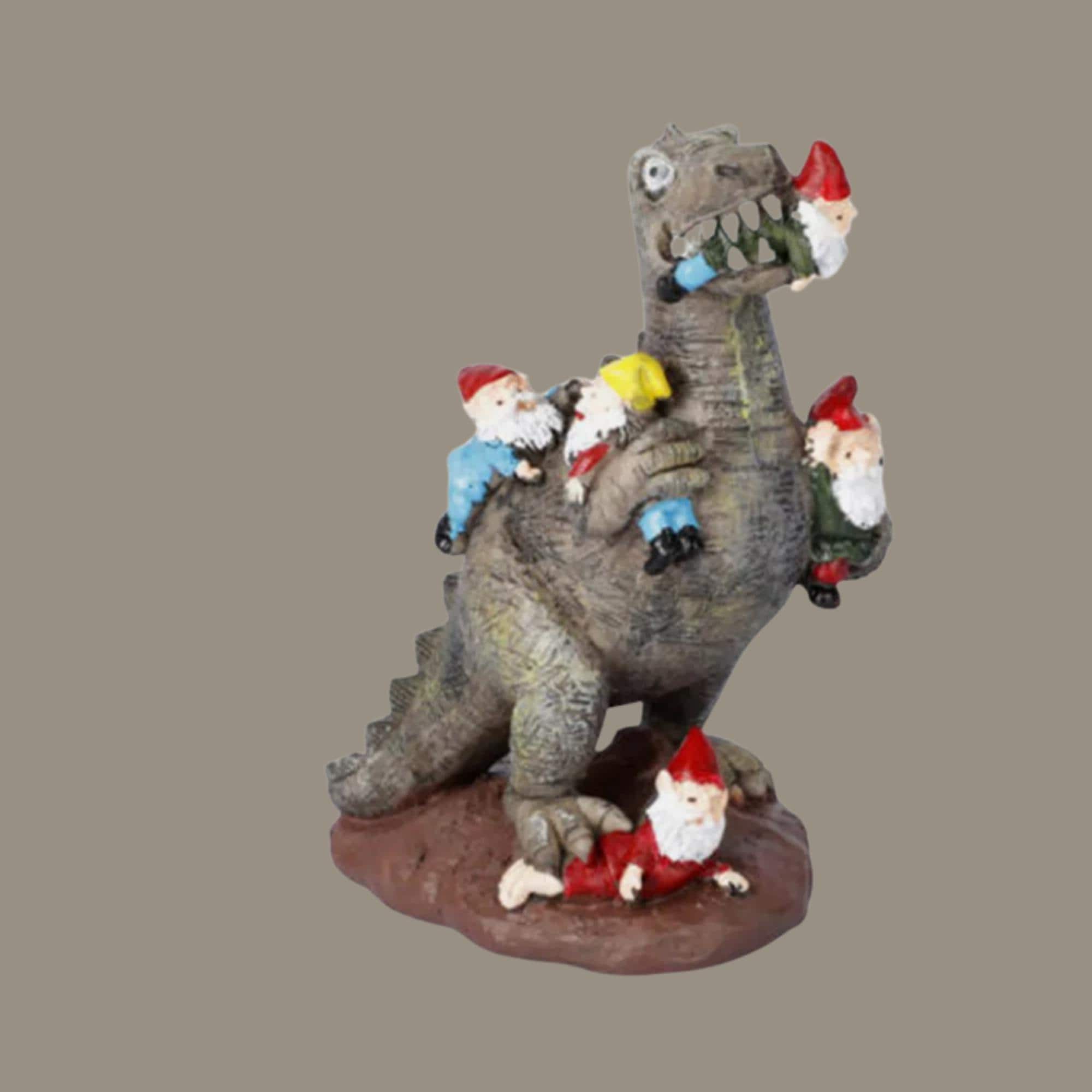 Dinosaur Eating Gnomes Statue - Funny Resin Garden Decor - Outdoor Yard ...