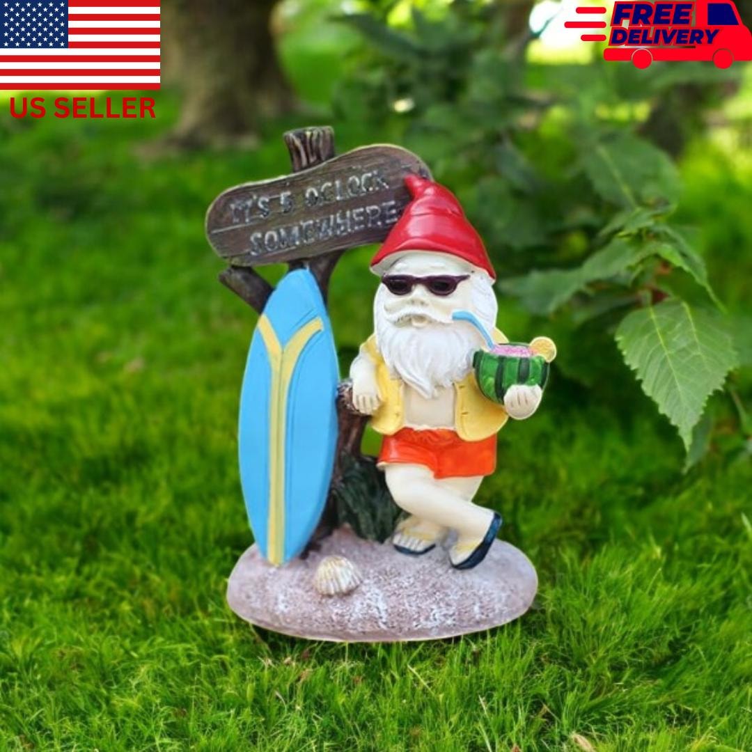 Surfing Gnome Garden Statue: Funny Resin Dwarf Decor - Etsy