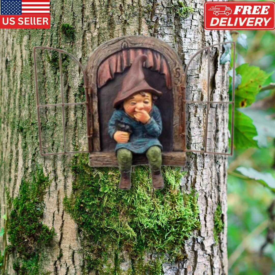 Whimsical Tree Face Gnome Statue – 5.9" Fairy Garden Outdoor Decor ...
