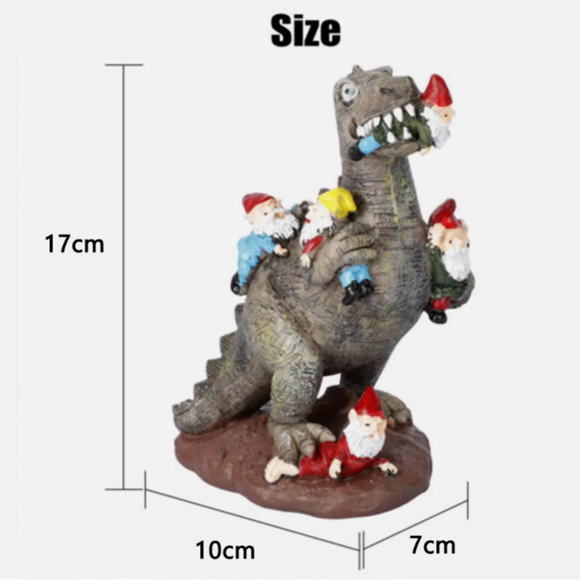 Dinosaur Eating Gnomes Statue - Funny Resin Garden Decor - Outdoor Yard ...