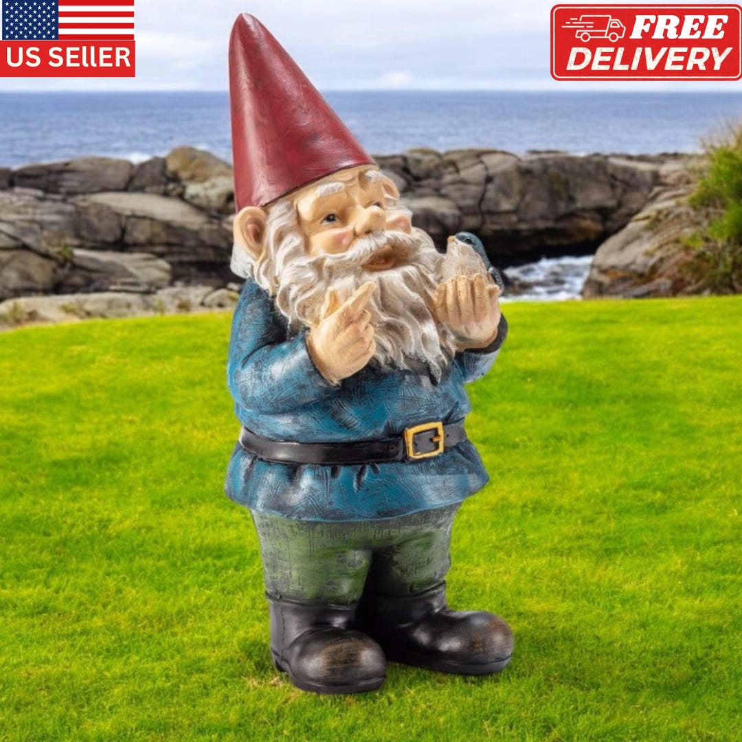 Whimsical Garden Gnome With Bird: Colorful Outdoor Statue, 12 ...